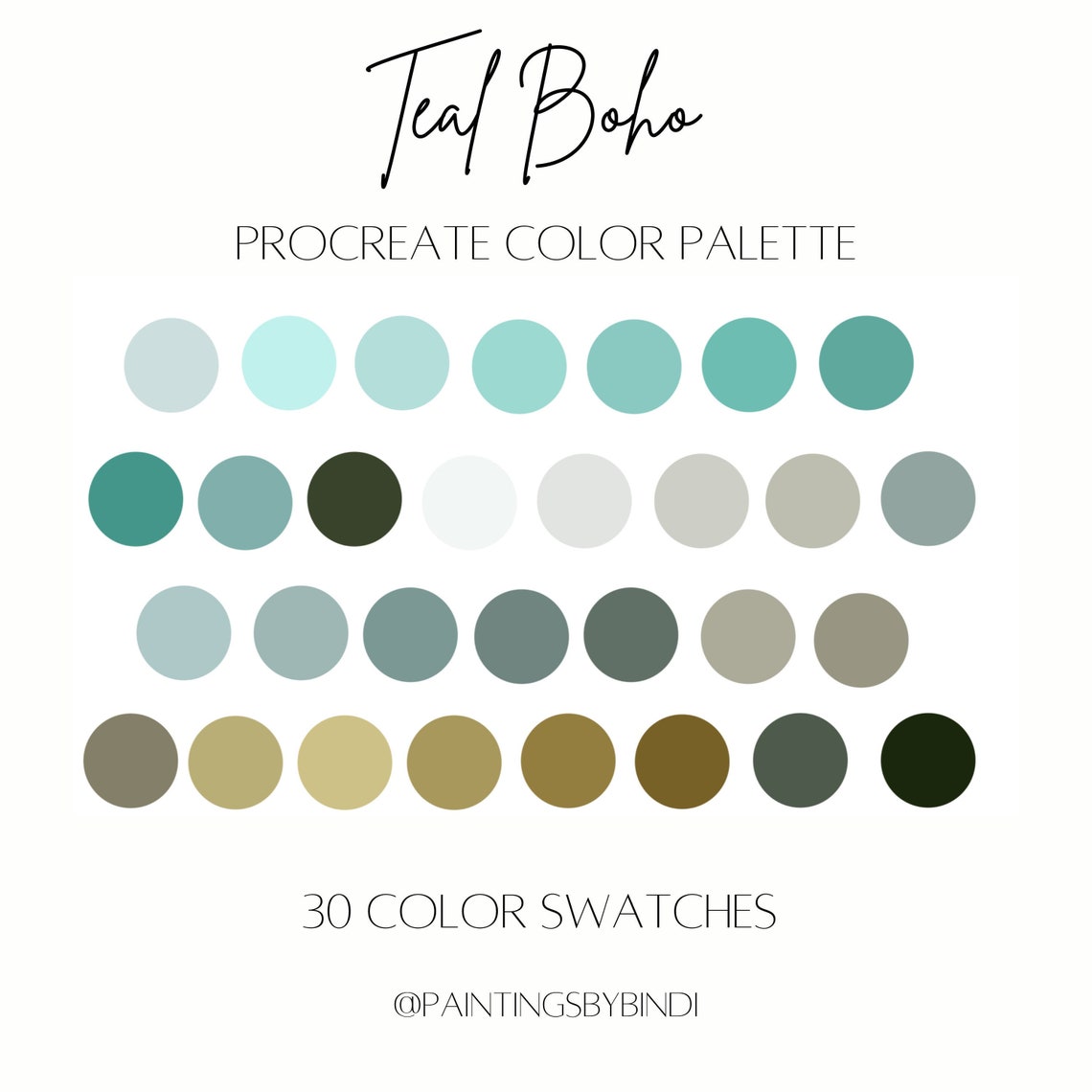 Teal Boho Procreate Color Palette 30 Color Swatches Ipad - Etsy