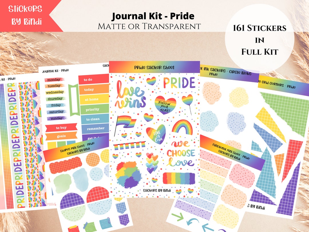 Pride Journal Kit Stickers | Rainbow Vertical Planner Stickers ...