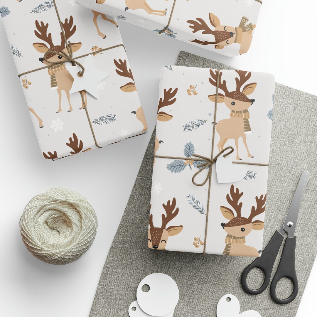 Reindeer Wrapping Paper | Cute Christmas Gift Wrap Paper | Elegant Gift ...
