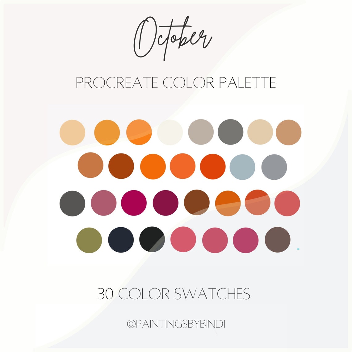 October Procreate Color Palette 30 Color Swatches Ipad - Etsy