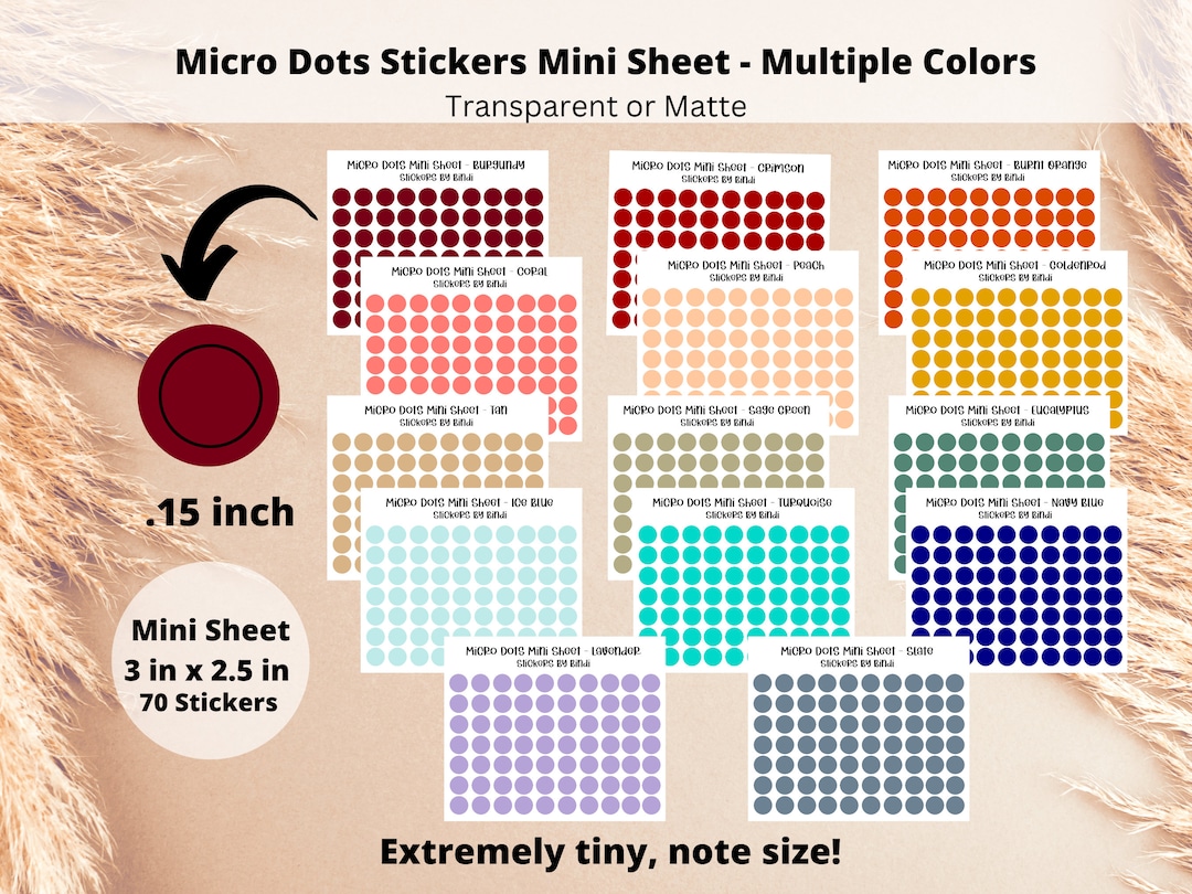 Micro Dots Sticker Sheet - Solid Colors | Transparent or Matte Circle ...