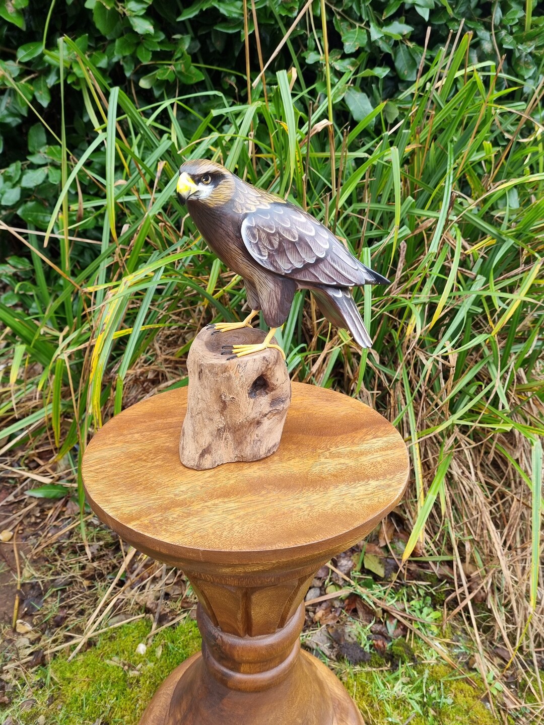 Golden Eagle on Tree Stump Wood Carving, Hand Crafted, Sustainable ...