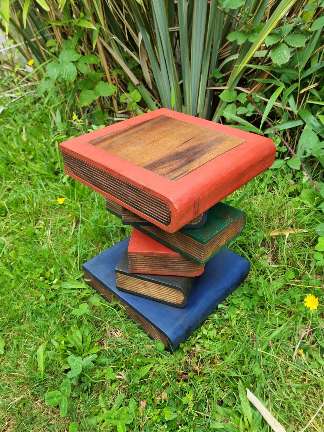 Book Stack Table 16"-painted, Hand Carved, Solid Wood, Side Table, Lamp ...