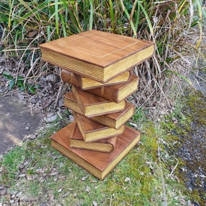 Book Stack Table 20"-waxed/gold, Hand Carved, Solid Wood, Side Table ...