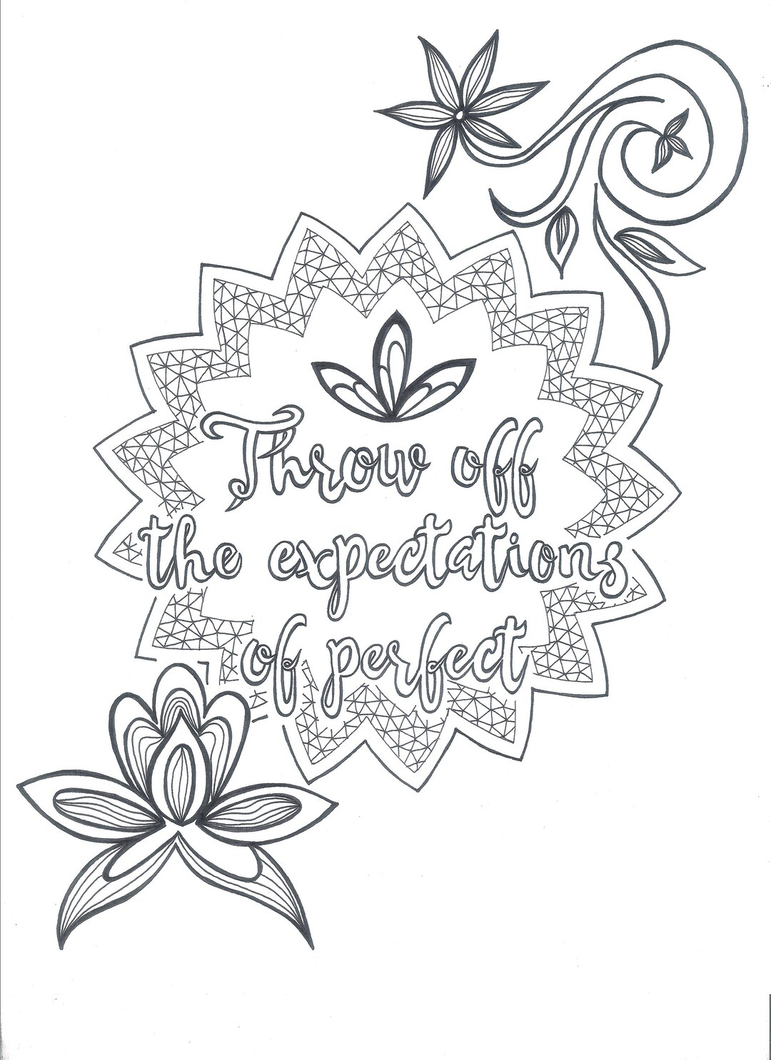 Lettering "throw off the Expectations of Perfect" PDF Coloring Page - Etsy