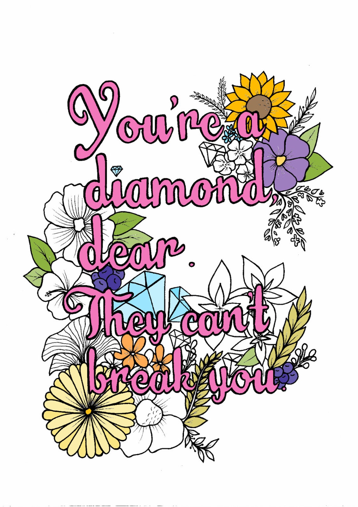 Lettering "you're a Diamond" PDF Coloring Page - Etsy
