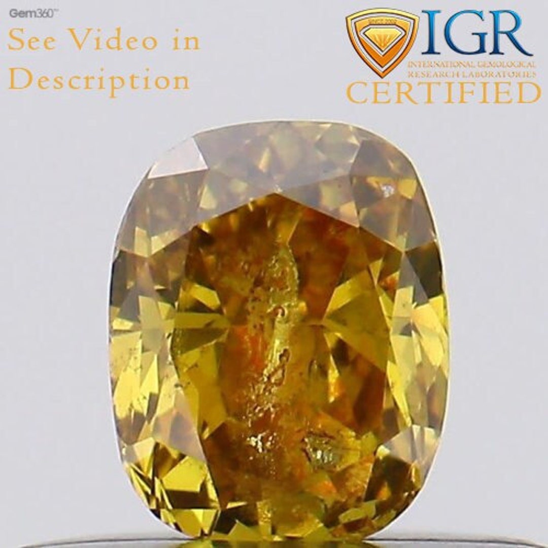 0.29 Cts. CERTIFIED Modified Oval Cut I2 Vivid Orangish Yellow Color ...