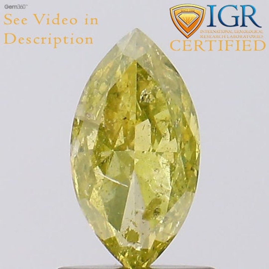 0.74 Cts. CERTIFIED Modified Marquise Cut SI3 Intense Canary Yellow ...