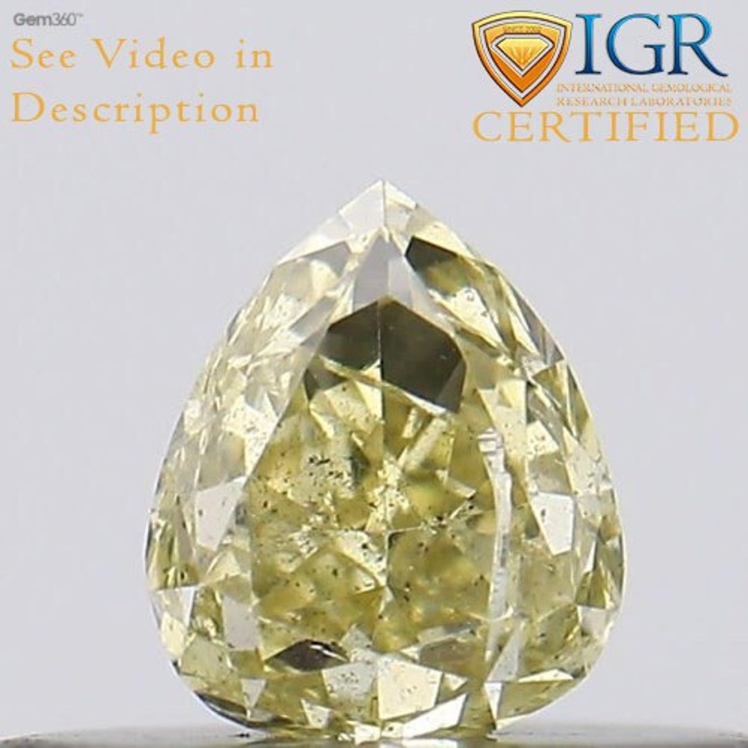 0.23 Cts. CERTIFIED Modified Pear Cut SI3 Fancy Greenish Yellow Color ...