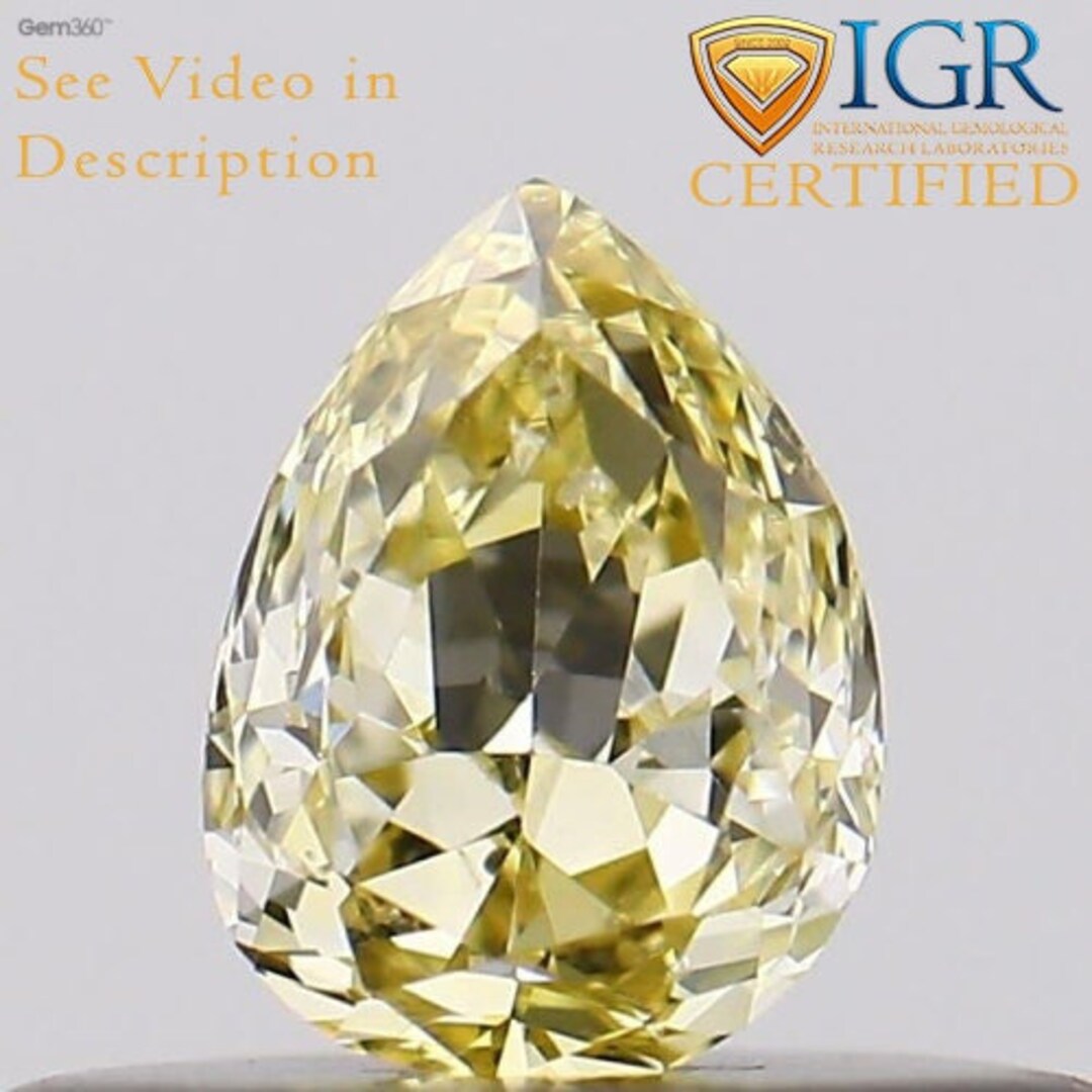 0.25 Cts. CERTIFIED Modified Pear Cut SI1 Light Greenish Yellow Color ...