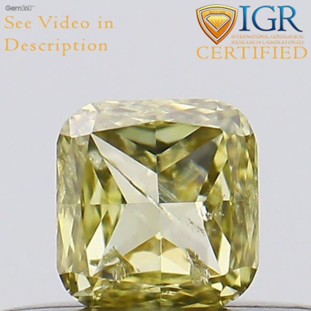 0.20 Cts. CERTIFIED Modified Cushion Cut SI3 Light Greenish Yellow ...