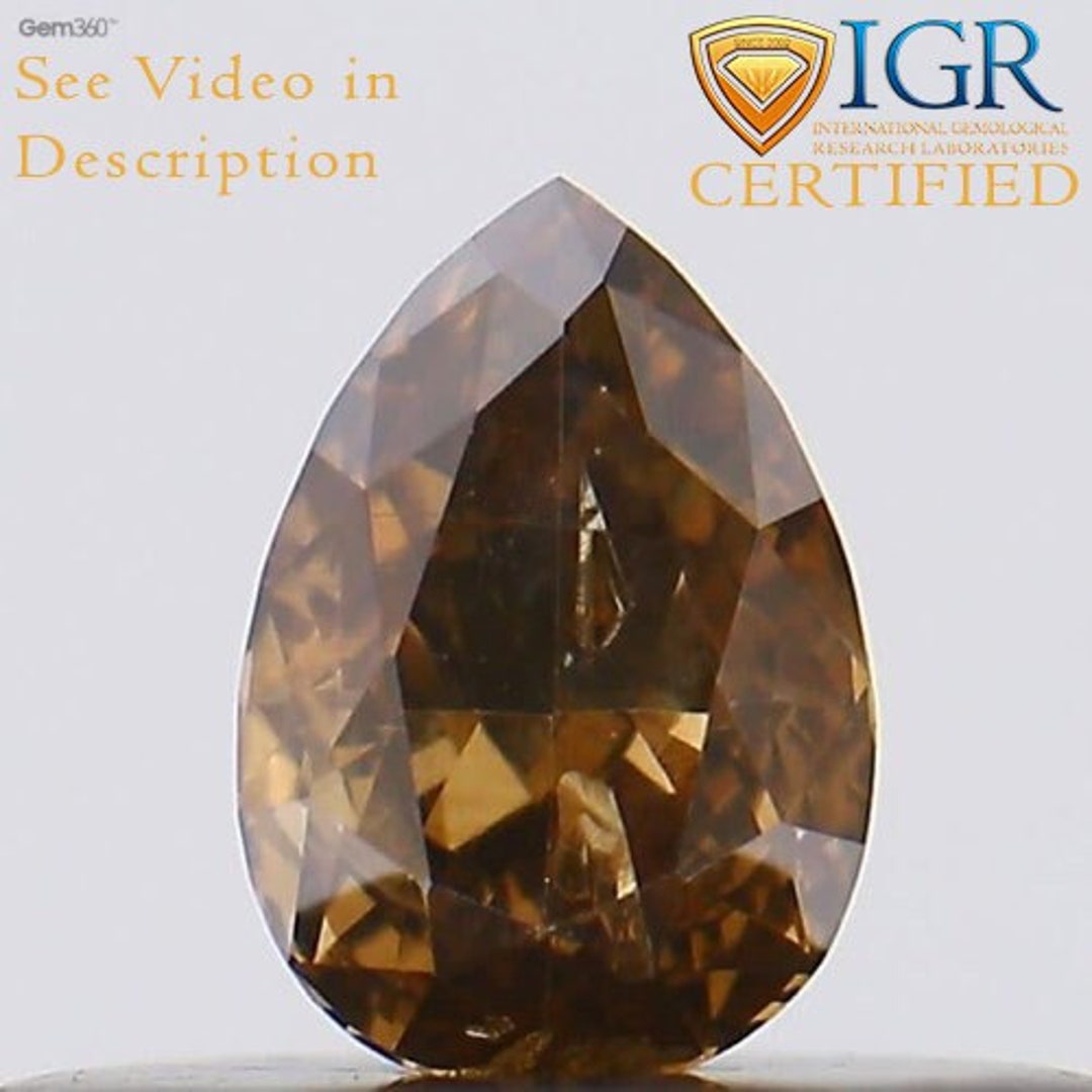 0.20 Cts. CERTIFIED Modified Pear Cut SI3 Vivid Cognac Brown Color ...