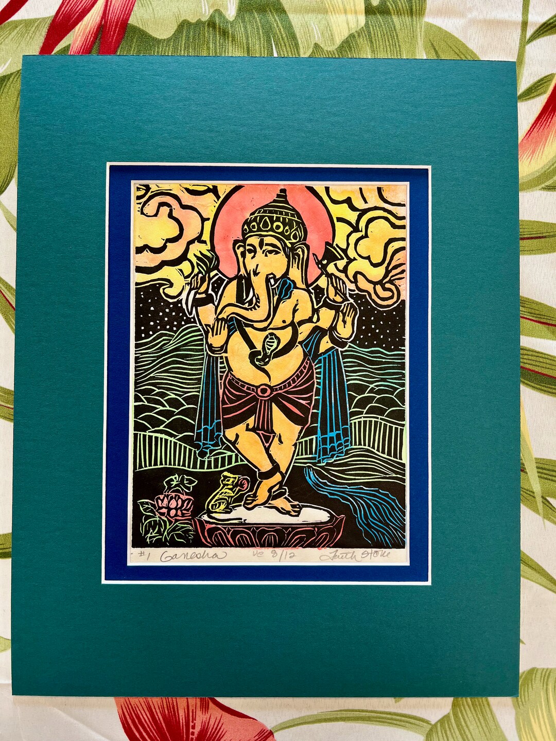 Ganesha Woodblock Print: Japanese Mokuhanga Art, Signed & Matted - Etsy