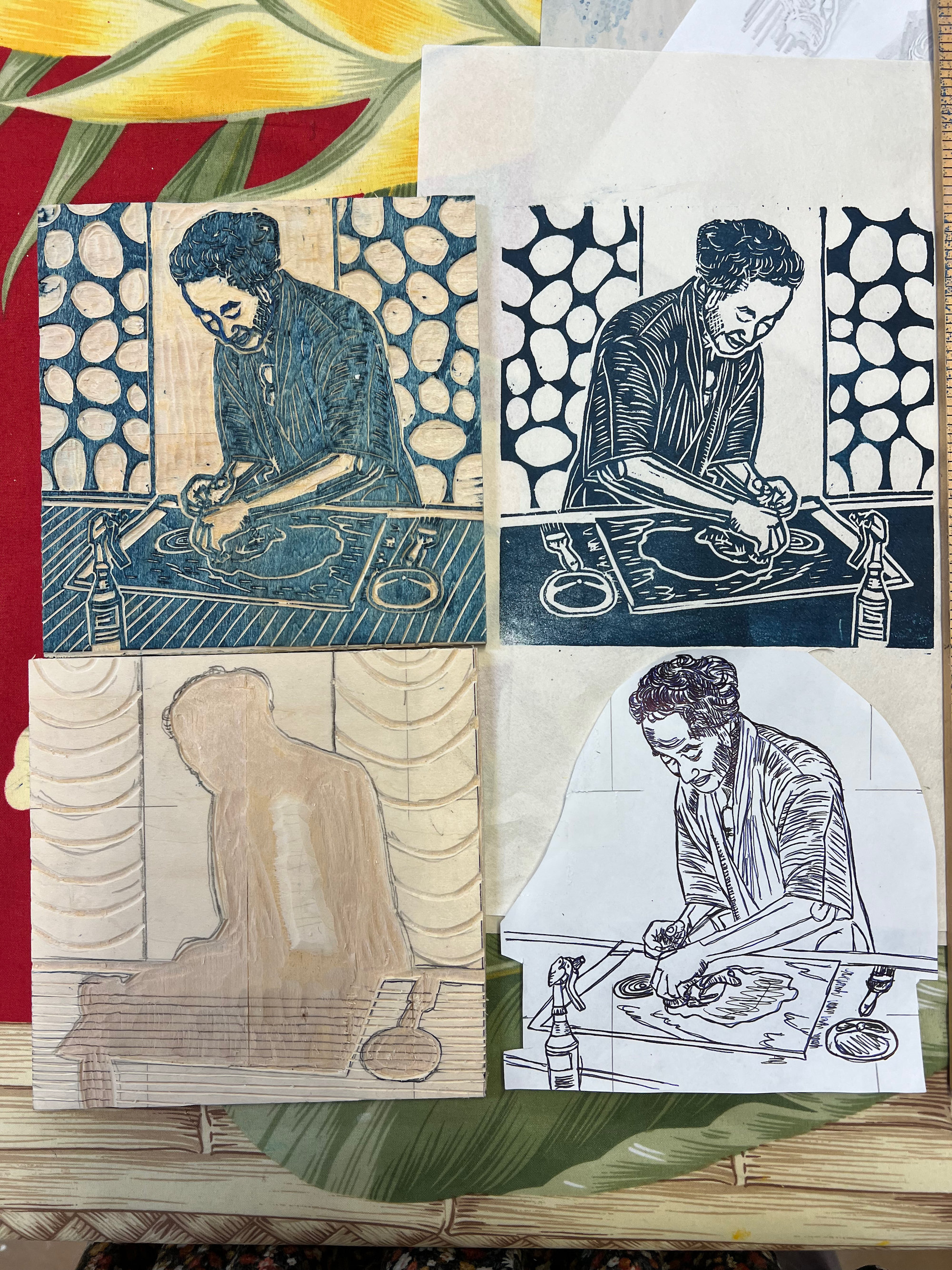 Mokuhanga Sensei, Hiroki Morinoue, portrait, woodblock portrait ...