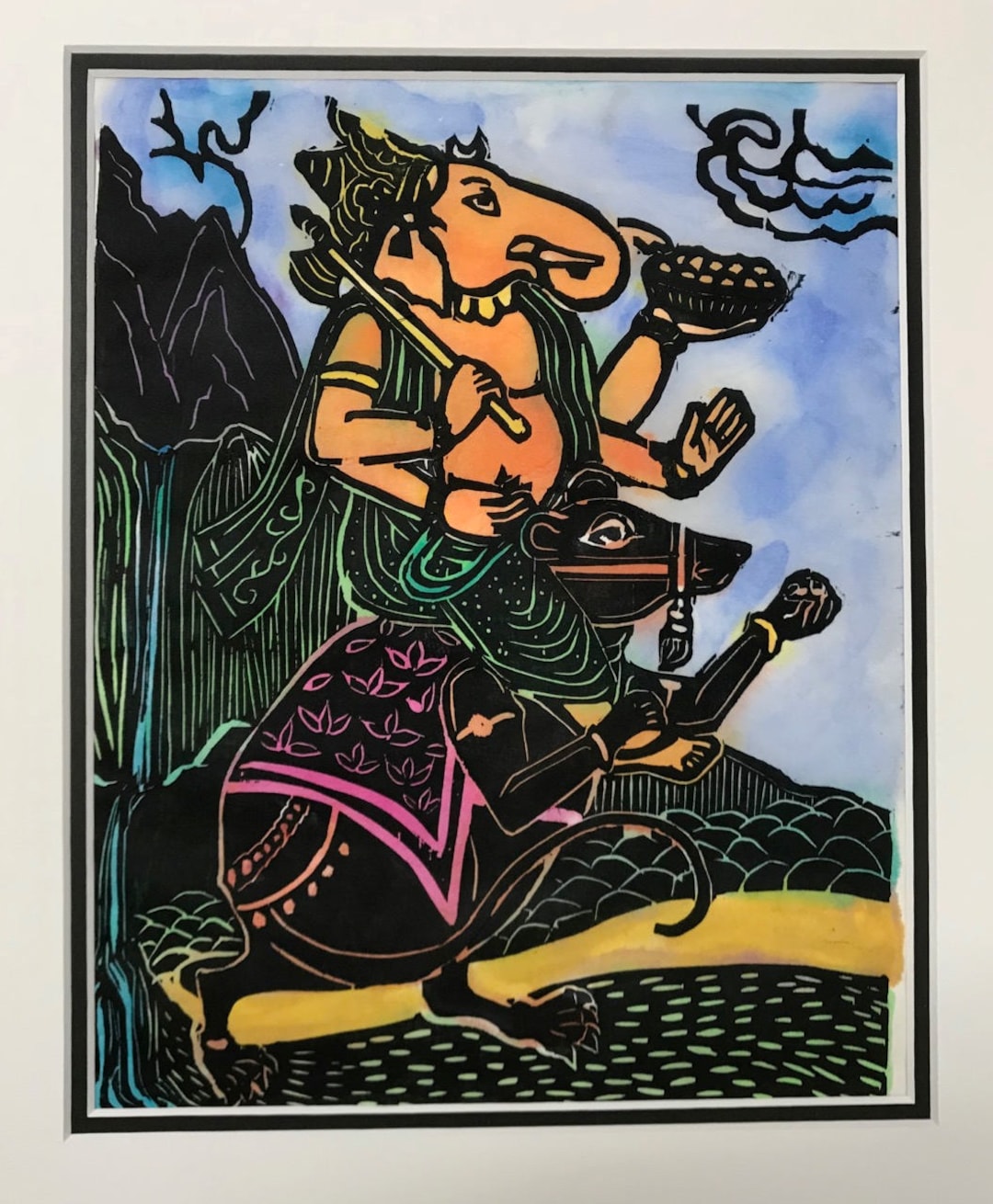 Ganesha Woodblock Print: Elephant God Riding Moushika, Japanese Art - Etsy