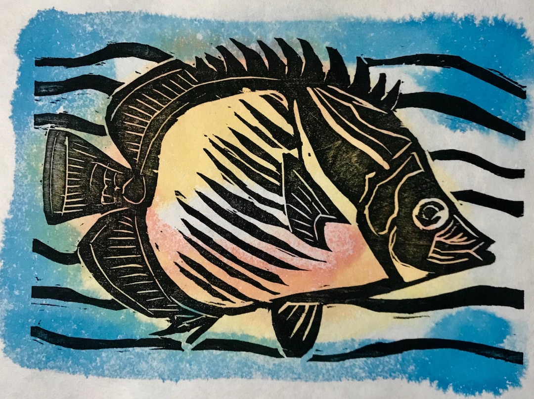 Racoon Butterfly Fish,hawaiian Reef Fish, Mokuhanga Woodblock, Fish ...