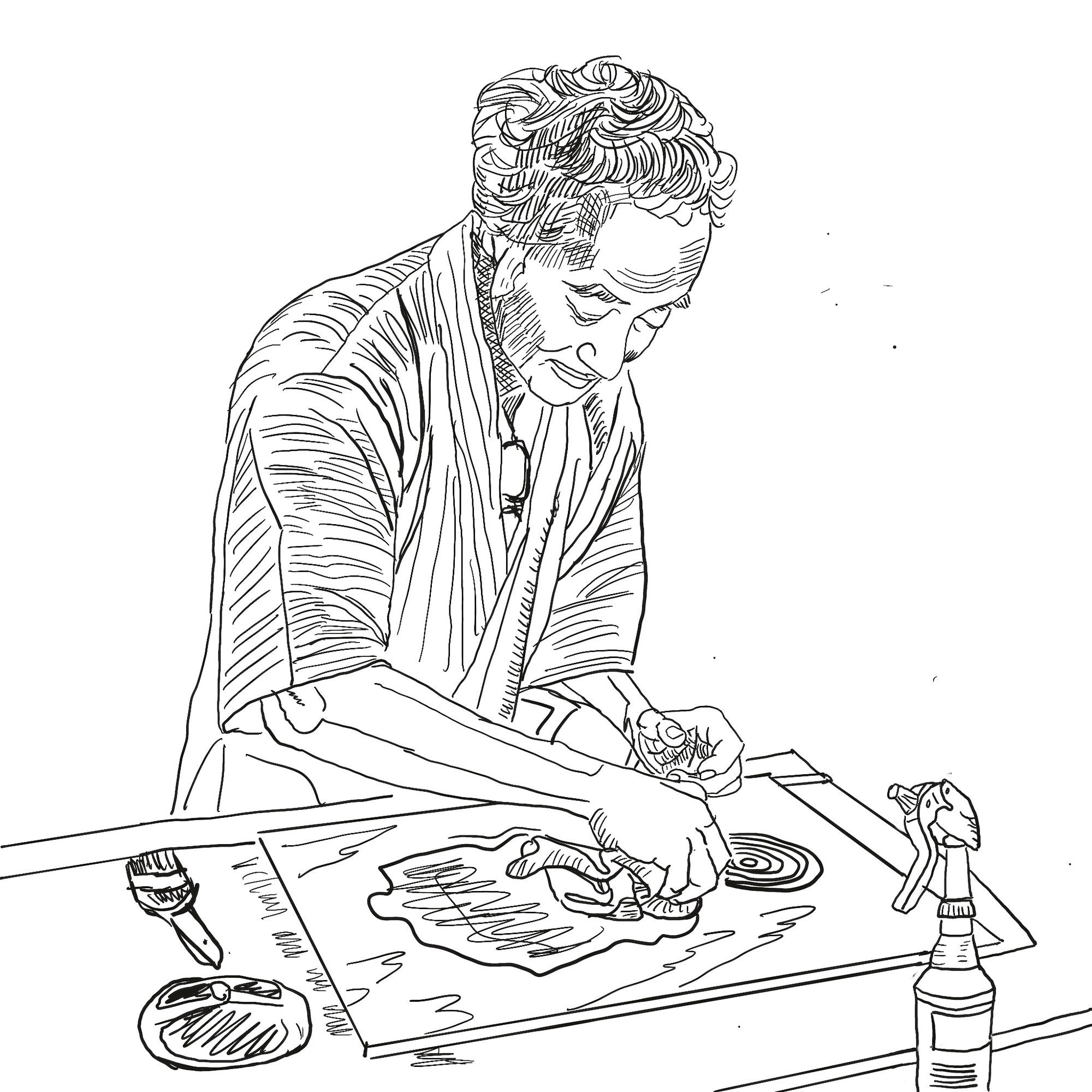 Mokuhanga Sensei, Hiroki Morinoue, portrait, woodblock portrait ...