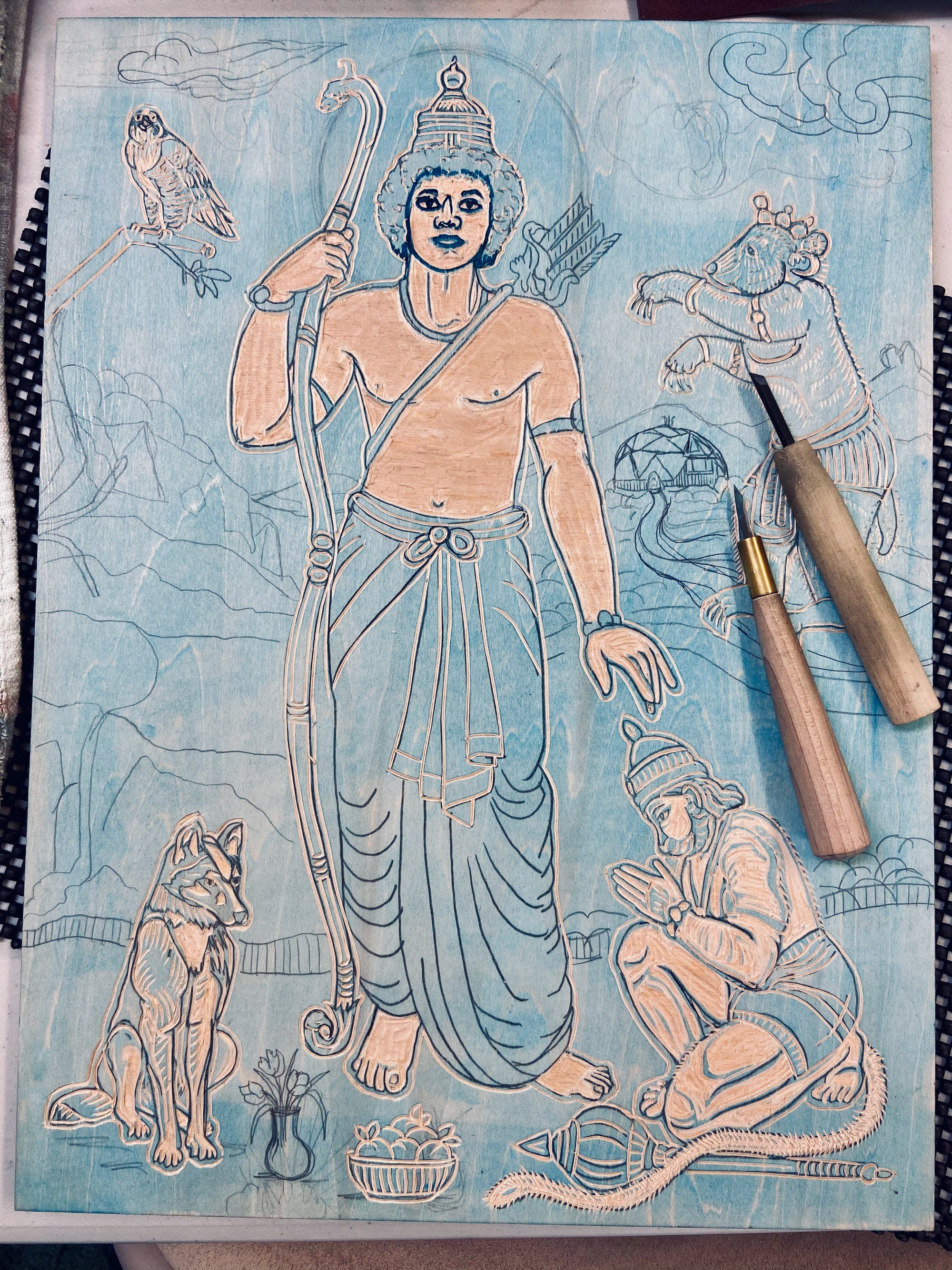 Ram y Hanuman con Jambhavan pintado a mano Ram Hanuman | Etsy