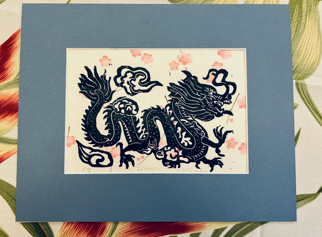 Hand Printed Dragon Woodblock Art: Chiyogami Cherry Blossom Paper - Etsy