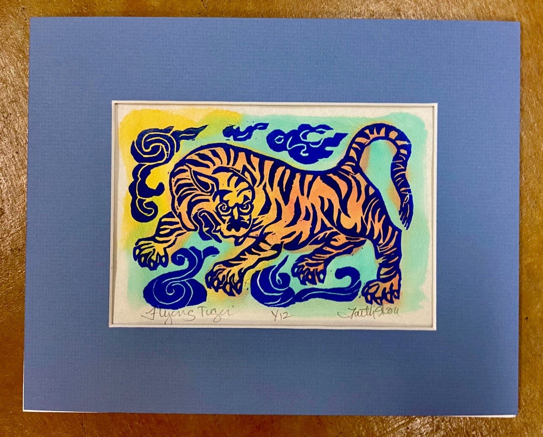 Tiger, Flying Tiger, Tibetan Tiger, Sky Tiger, Tiger Woodblock ...