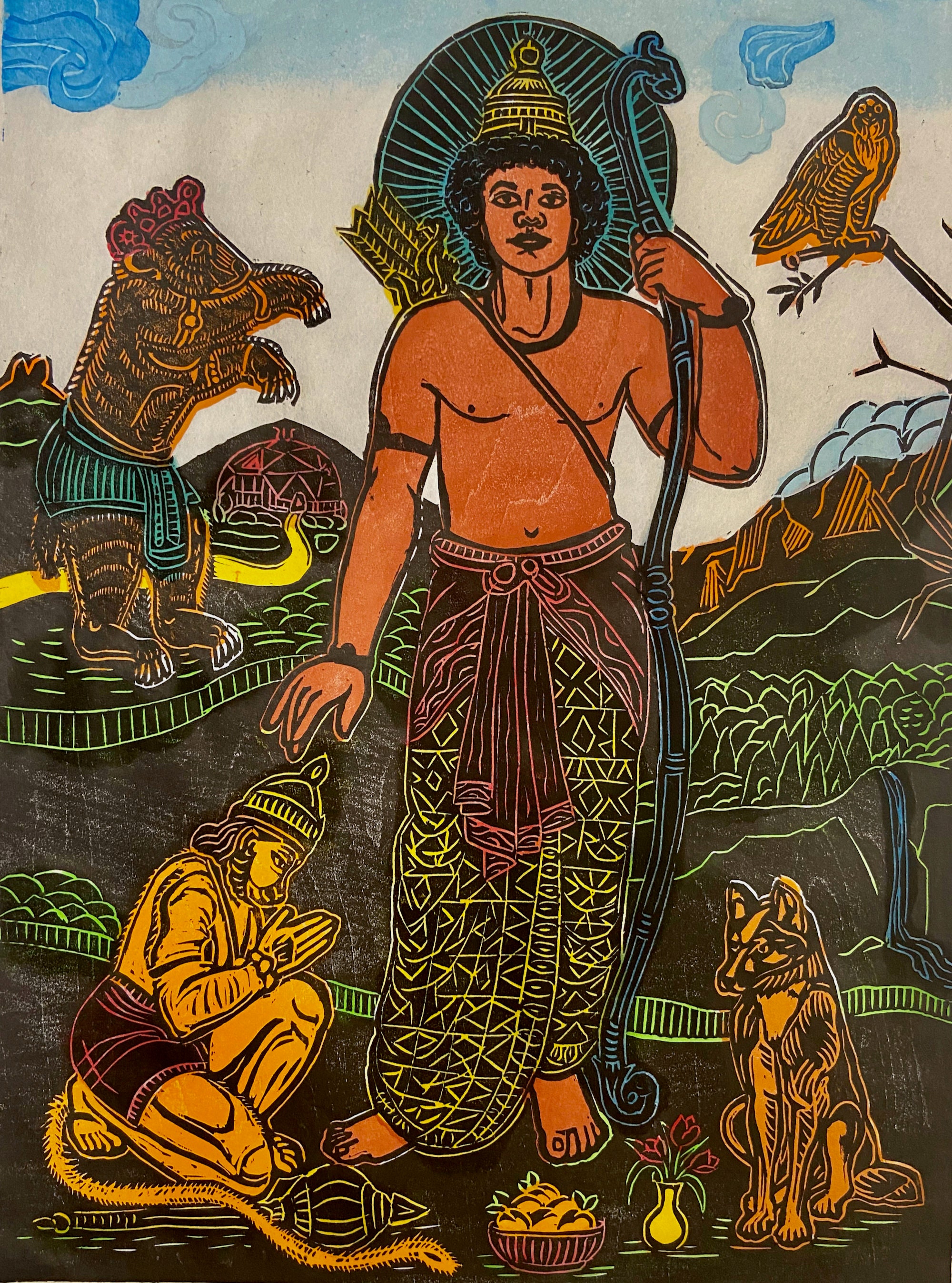 Ram and Hanuman with Jambhavan - hand painted, Ram Hanuman, Jambhavan ...