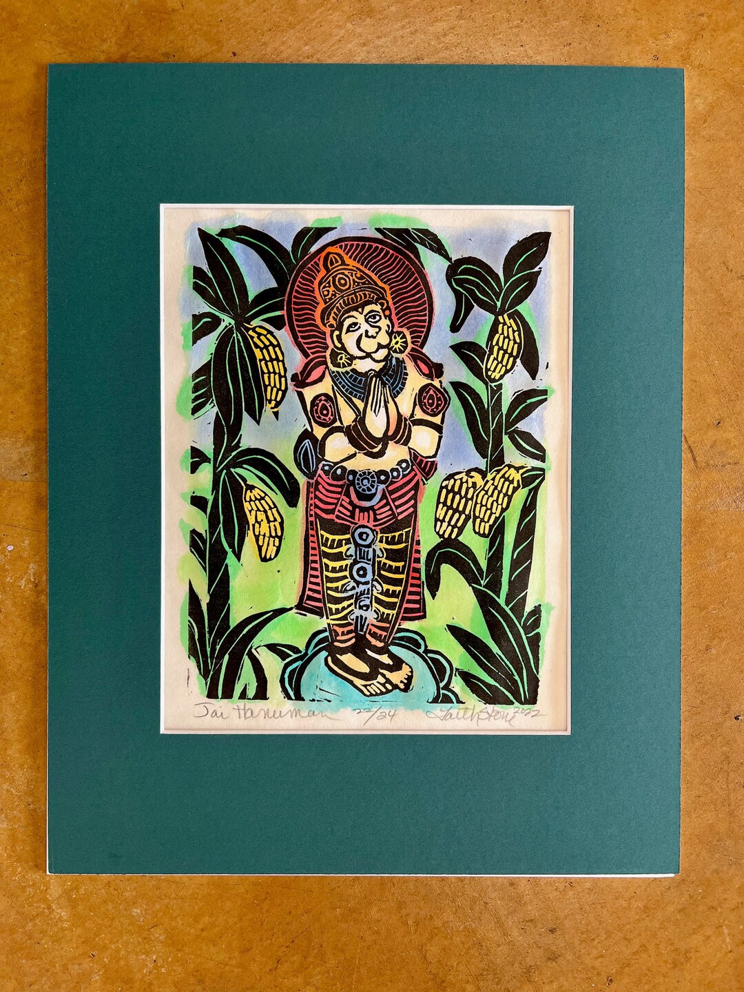 Jai Hanuman, A Sweet Devotional Hanuman, Hand Painted Hanuman Woodblock ...