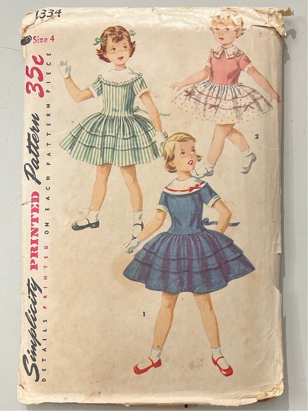 Simplicity 1334 / 1950s Girls Party Dress With Ruffles and Collar Size 4 / Complete Sewing ...