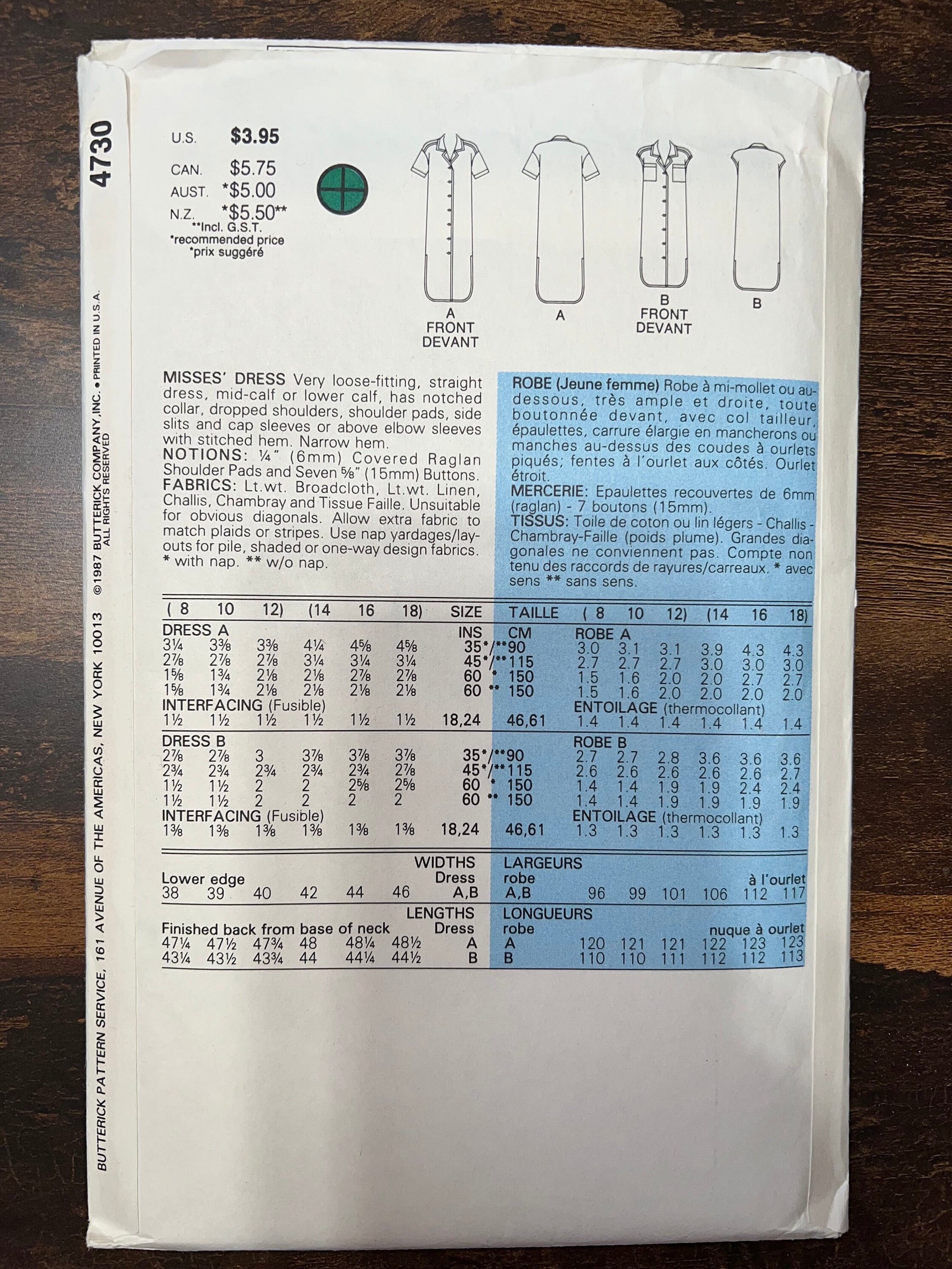 Butterick Fast and Easy 4730 / 1980s Ladies Shirt Dress Sizes 14 16 18 ...
