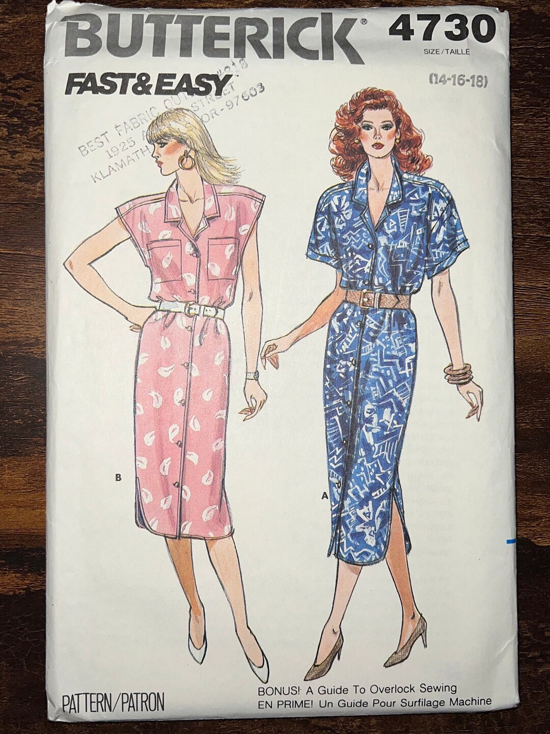 Butterick Fast and Easy 4730 / 1980s Ladies’ Shirt Dress Sizes 14 - 16 ...