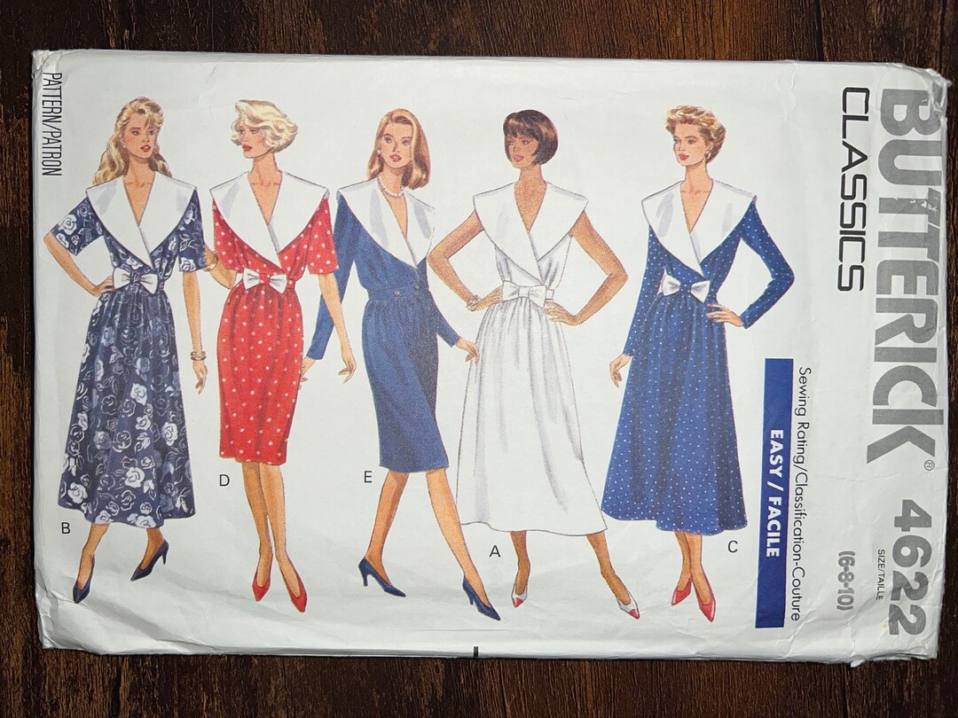 Butterick Classics 4622 / 1990s Women's Collared Wrap Style Dress Sizes ...