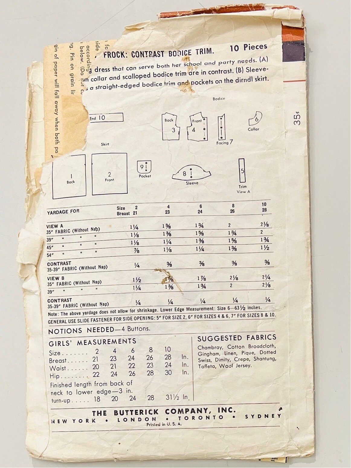 Butterick 6032 / 1950s Girls Button Down Party Dress With Peter Pan ...