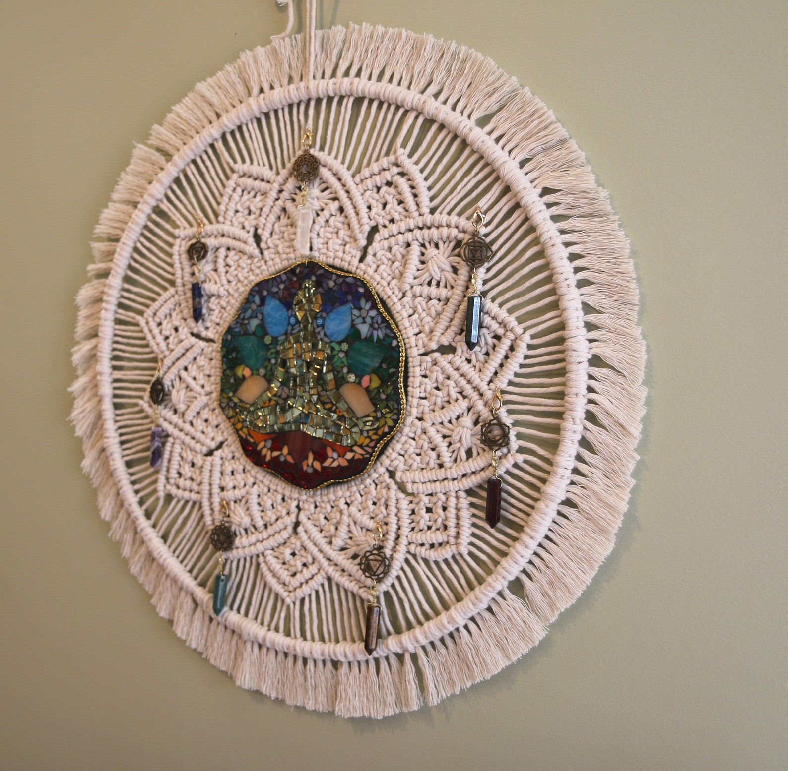 Macrame Mandala: Mosaic Yoga Pose, Chakra Crystals Wall Art - Etsy