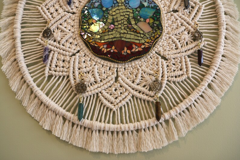 Macrame Mandala: Mosaic Yoga Pose, Chakra Crystals Wall Art - Etsy