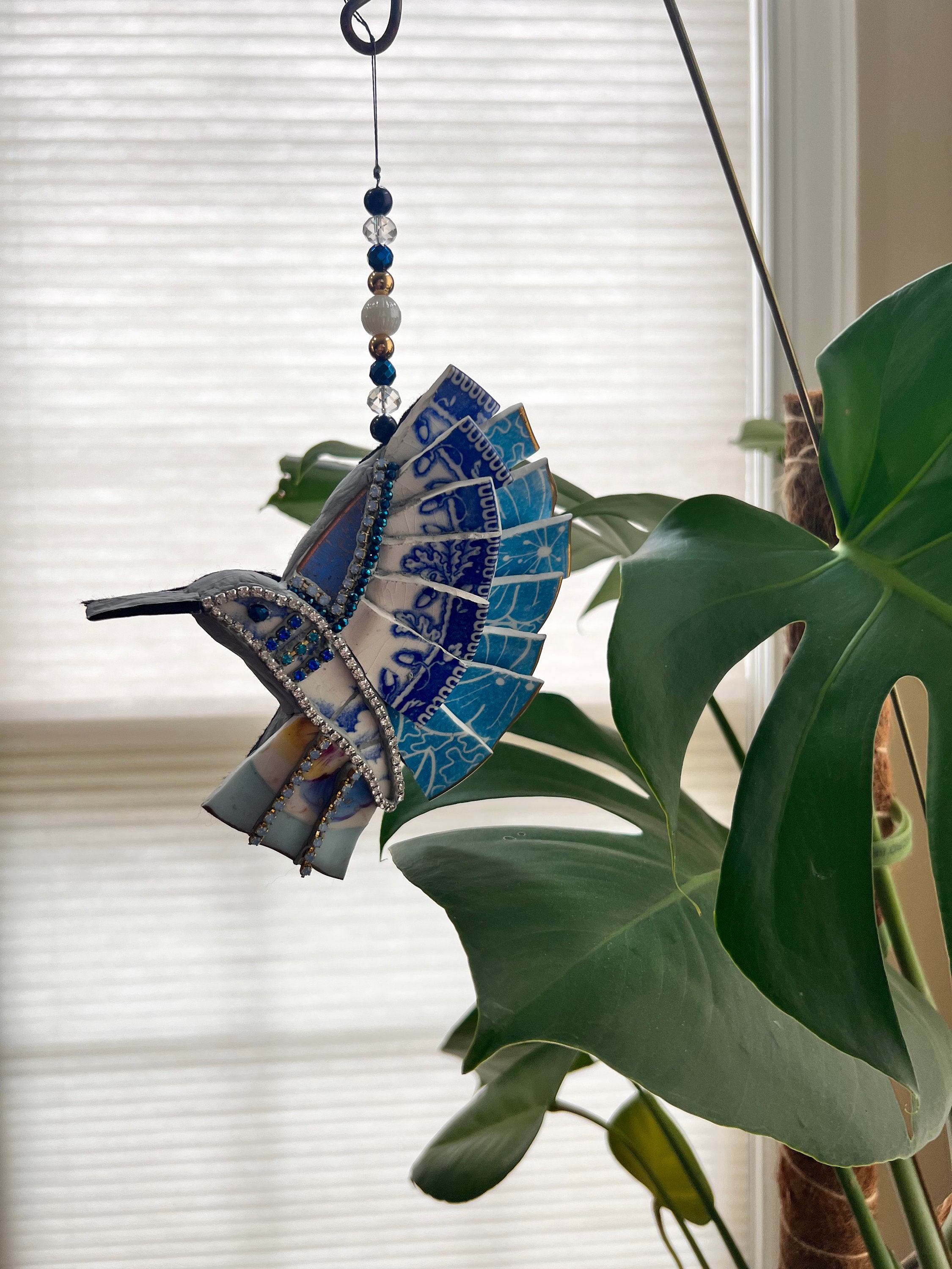 HUMMINGBIRD Unique Vintage China Embellished Hummingbird Mosaic ...