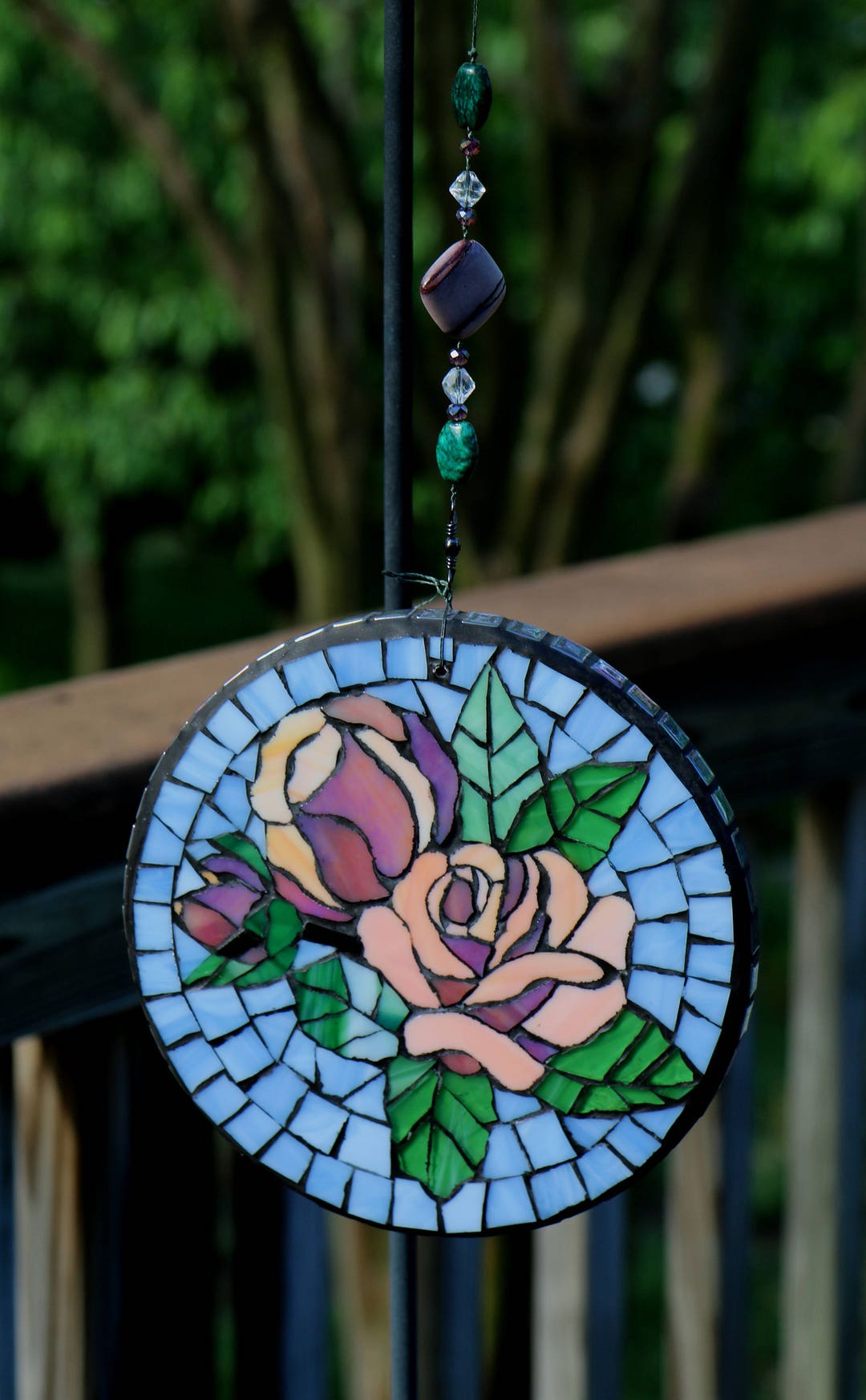 ROSES/ Mosaic Peach and Pink Roses Stained Glass Sun Disc/lightcatcher ...