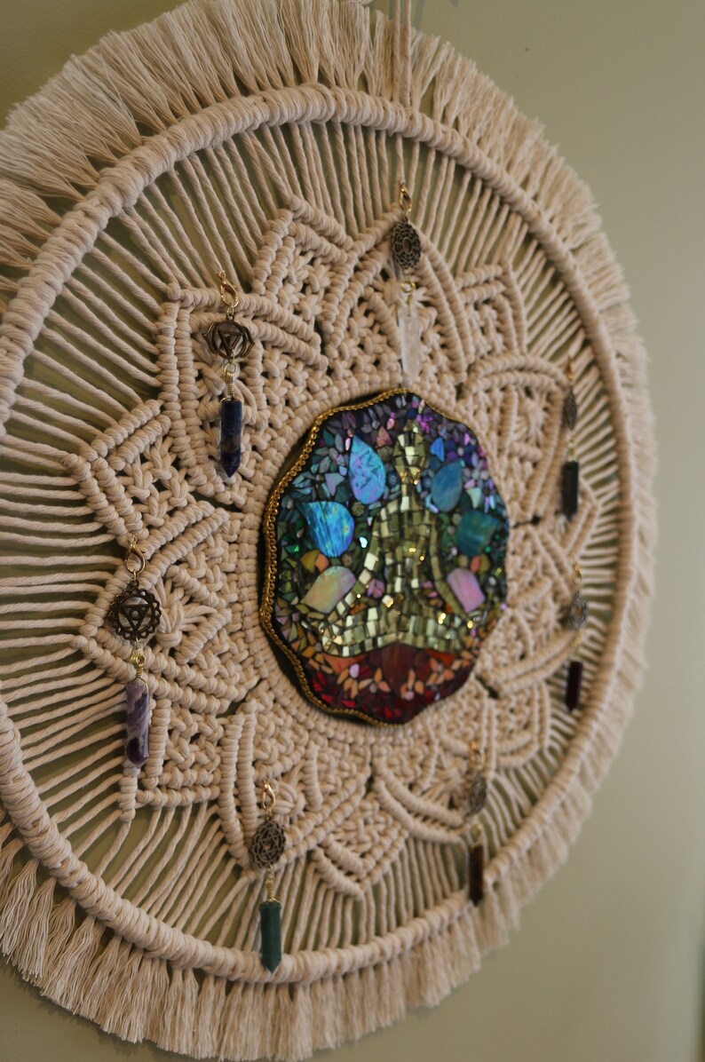 Macrame Mandala: Mosaic Yoga Pose, Chakra Crystals Wall Art - Etsy