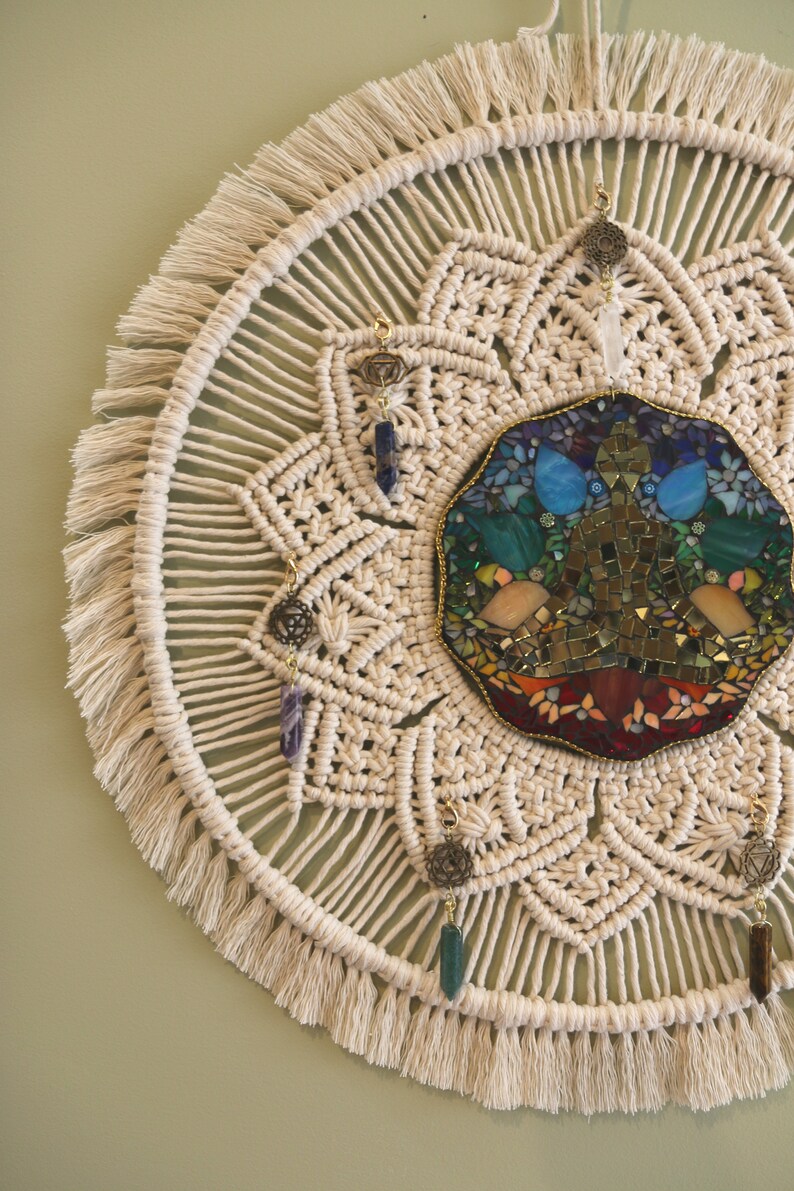 Macrame Mandala: Mosaic Yoga Pose, Chakra Crystals Wall Art - Etsy