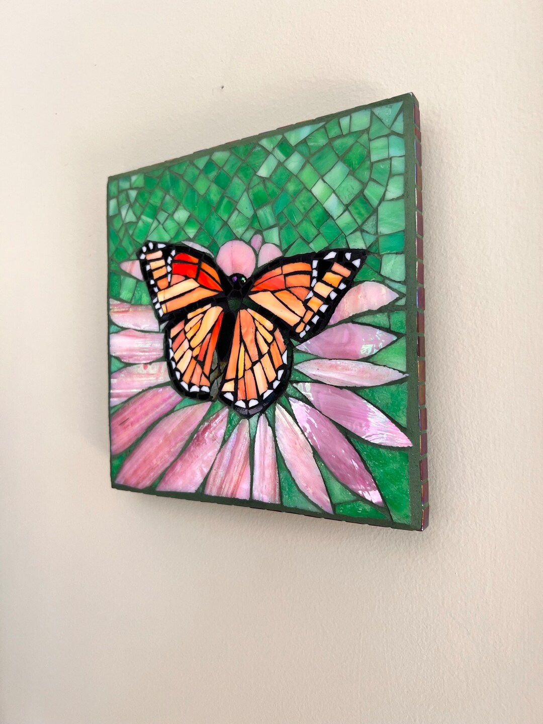 Glorious Monarch Butterfly on Pink Coneflower Mosaic Wall Art - Etsy