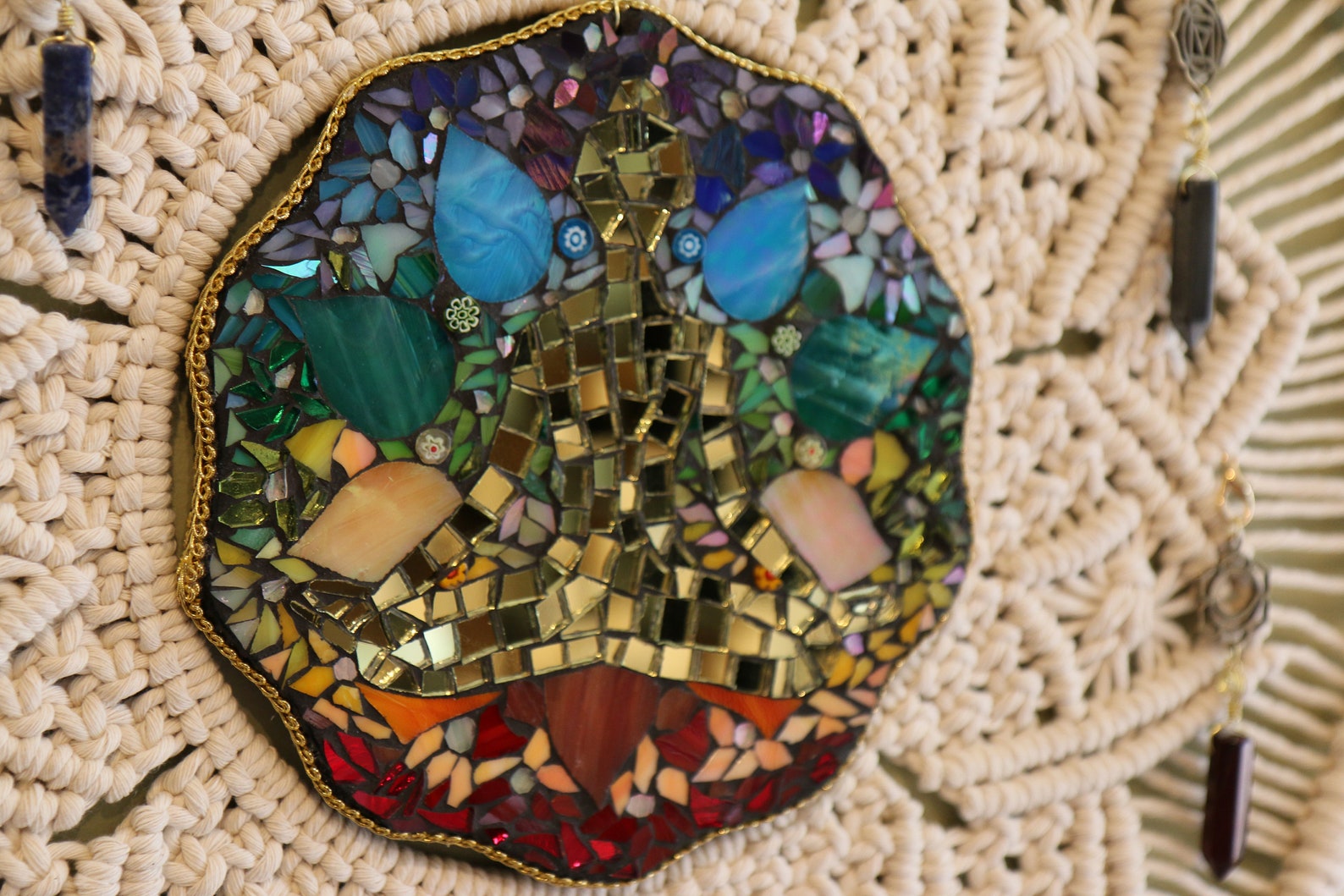 Macrame Mandala: Mosaic Yoga Pose, Chakra Crystals Wall Art - Etsy