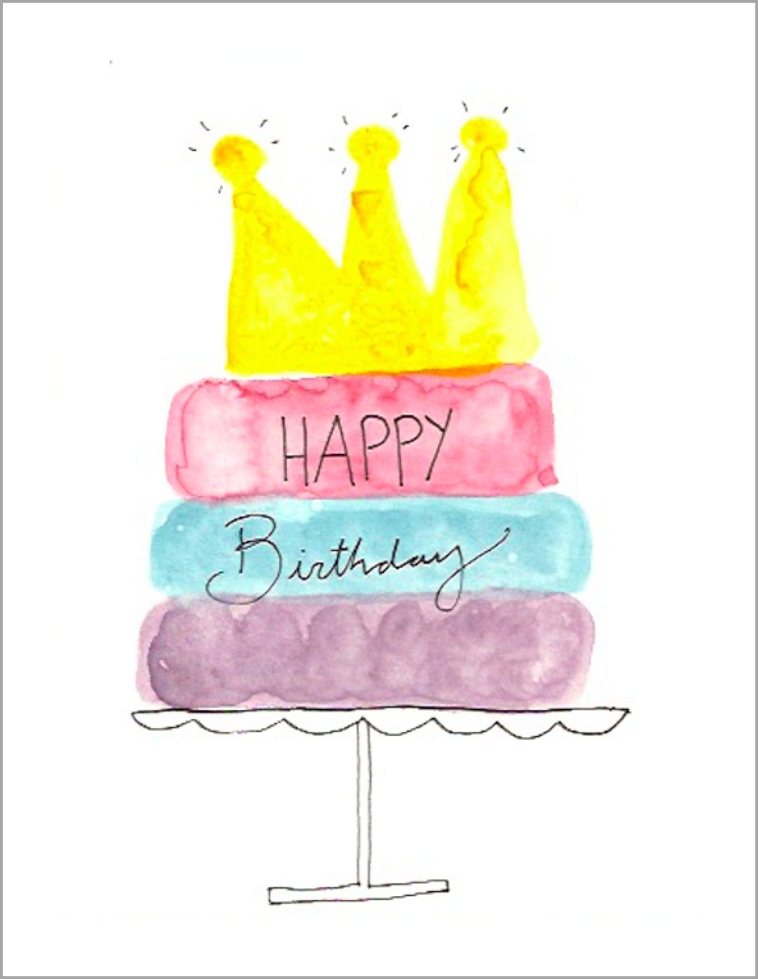 Happy Birthday Watercolor Print Card Set of 5 - Etsy