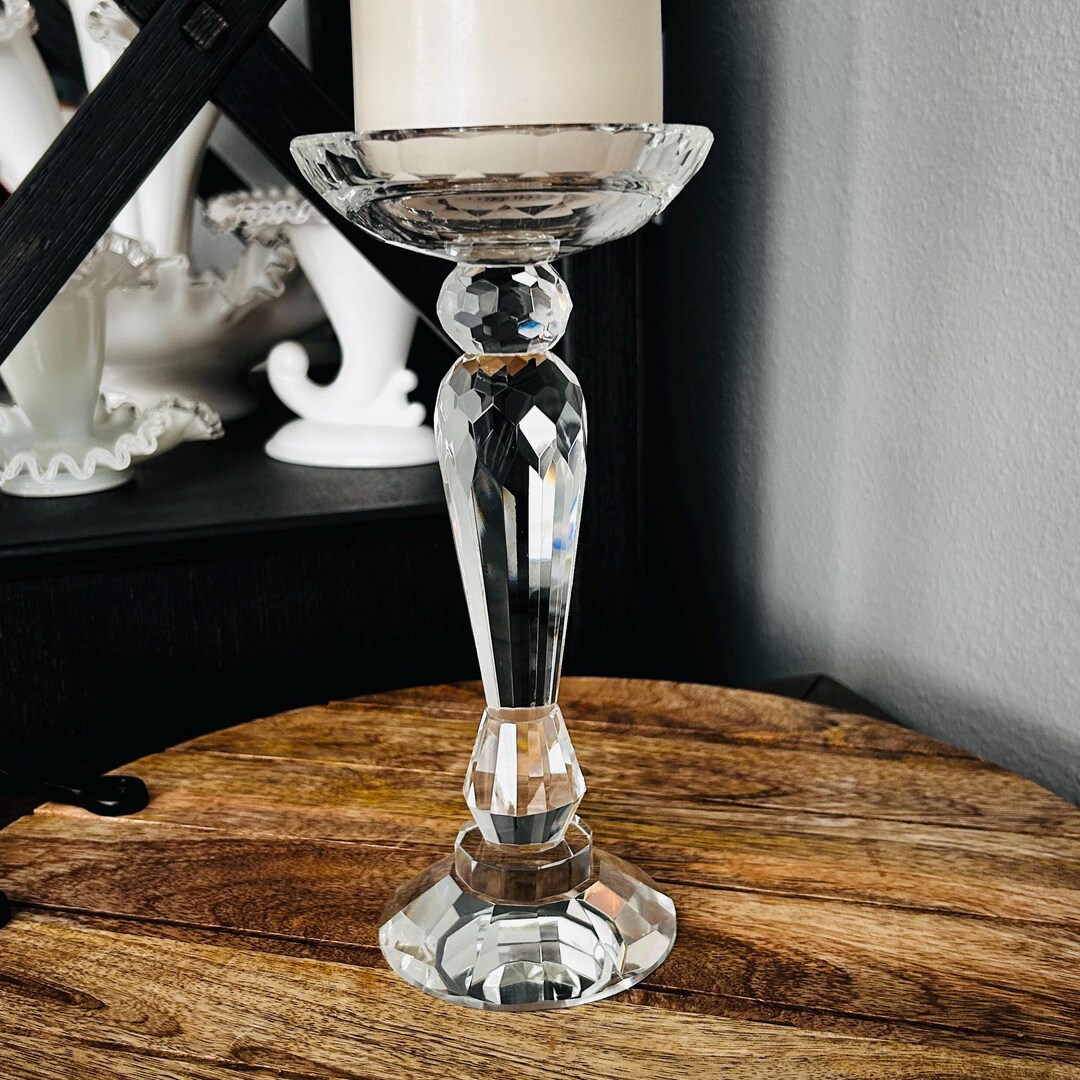 Vintage Crystal Candlestick ~ Lead Crystal Diamond Cut Candle Holder - Etsy