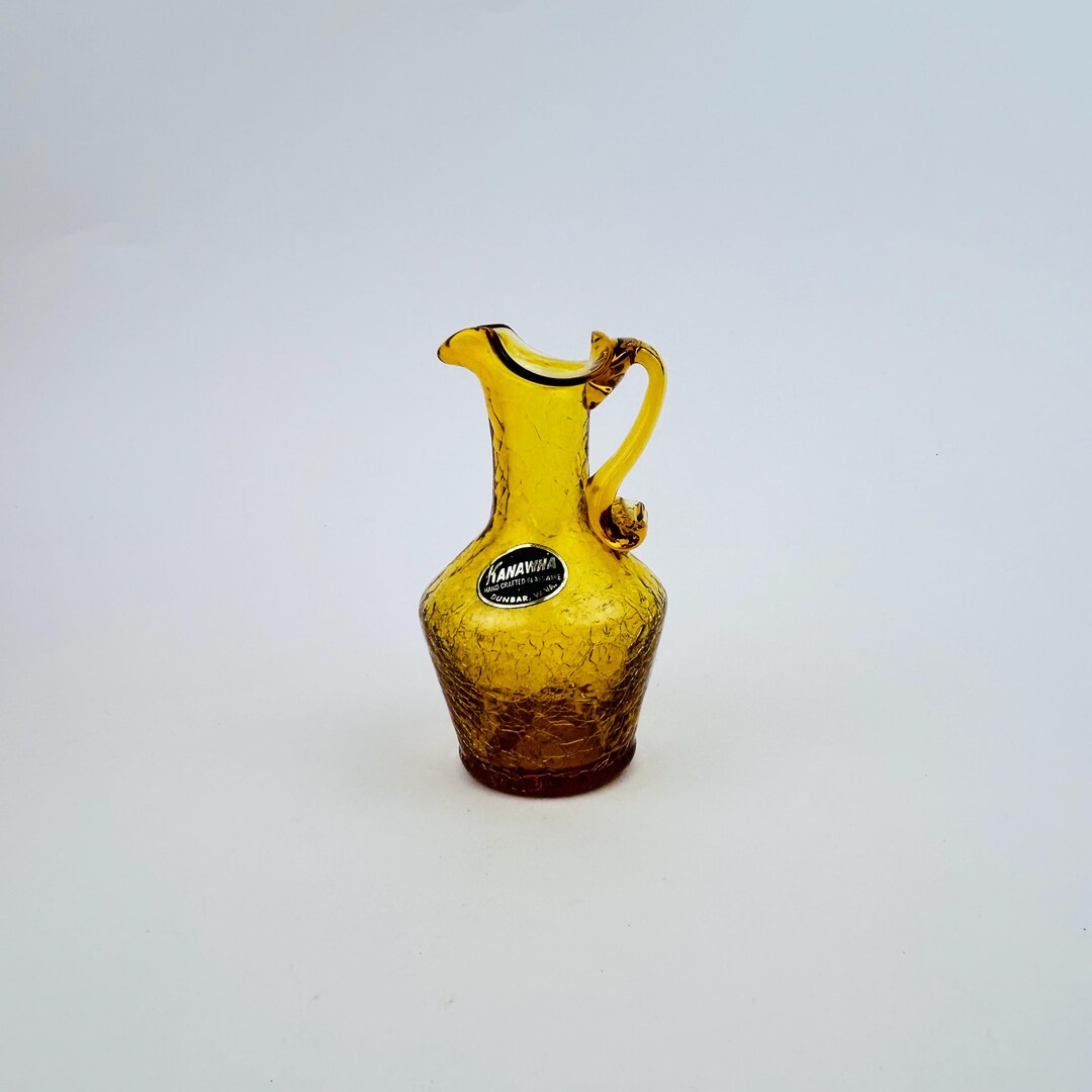 Kanawha Crackle Glass Mini Pitcher Cruet ~ Amber Glass Mini Pitcher ...