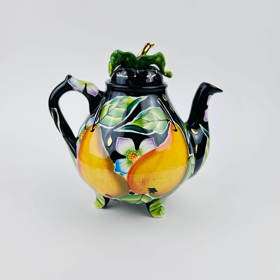 Jeanette Mccall Pear Flowers Teapot: Blue Sky Clayworks Ceramic Teapot ...