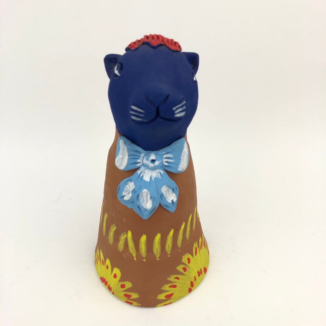 Vintage Red Clay Art Pottery Cat Bell ~ Funny Handmade Ceramic Bell in ...