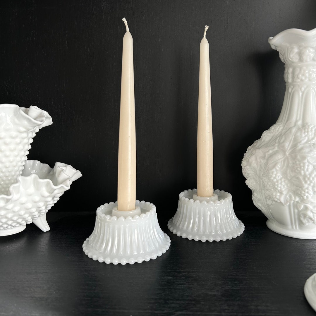 Vintage Anchor Hocking Milk Glass candlewick Candlestick Holders Set of ...