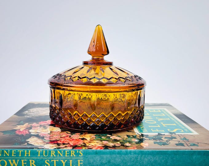 Vintage Amber Candy Dish With Lid by Indiana Glass Co. ~ Diamond Point ...