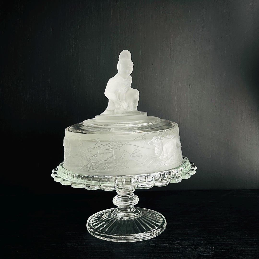 Antique Gillinder & Sons Westward Ho Covered Butter Dish Footed Frosted ...
