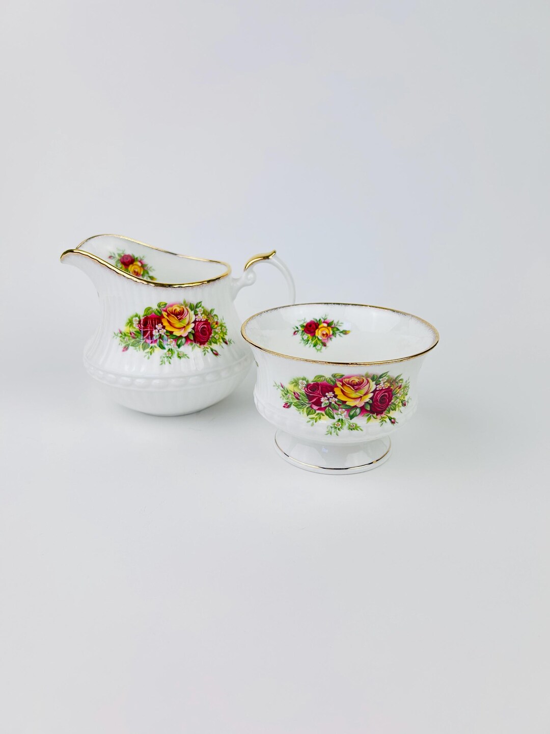 Elizabethan English Bone China Rose Bouquet Creamer and Open Sugar Bowl ...