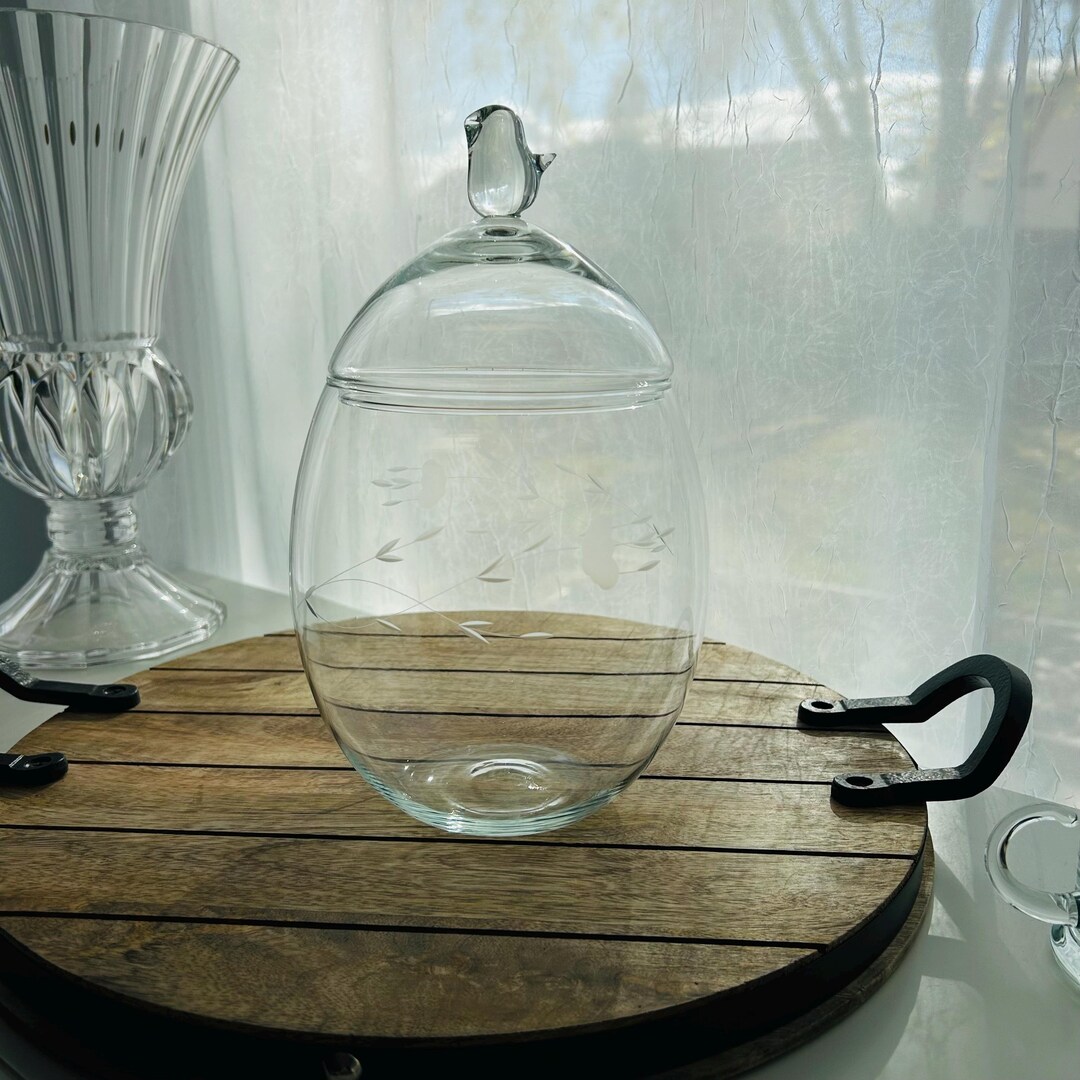 Princess House Crystal Jar With Lid ~ Clear Glass Egg-shaped Candy Jar ...