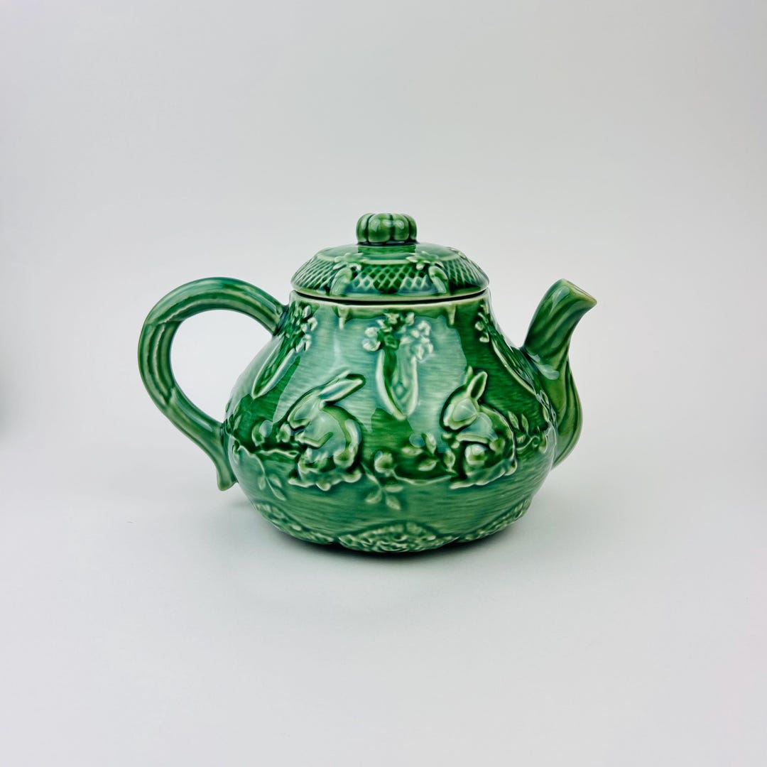Bordallo Pinheiro Green Bunny Rabbits Cabbage Carrots Tea Pot Made in ...
